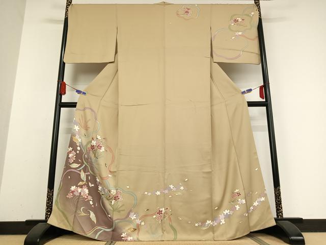 平和屋着物●訪問着　刺繍　舞桜文　暈し染め　金彩　正絹　逸品　AABB0213zg