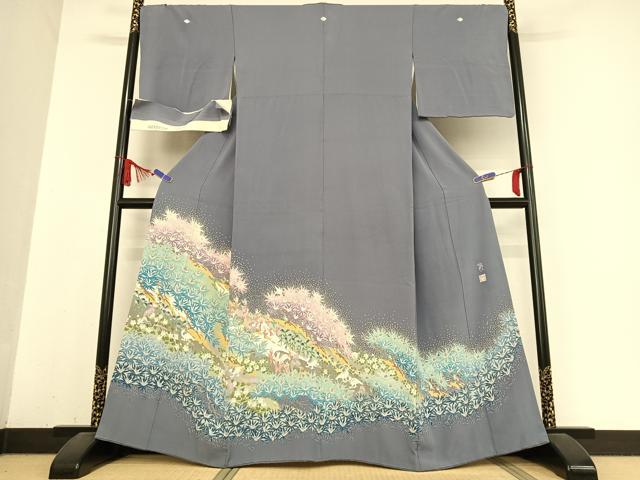 平和屋着物●本加賀友禅作家　斎藤正史　色留袖　花鳥文　浜ちりめん　反端付き　正絹　逸品　AABB0266zg