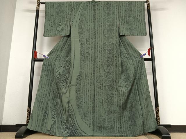 平和屋着物●上質な紬　訪問着　墨流し文様　反端付き　正絹　逸品　AABB0300zg