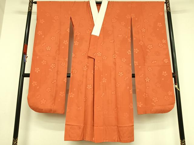 平和屋着物●振袖用長襦袢　無双仕立て　舞桜地紋　樺色　正絹　逸品　AABB0319zg