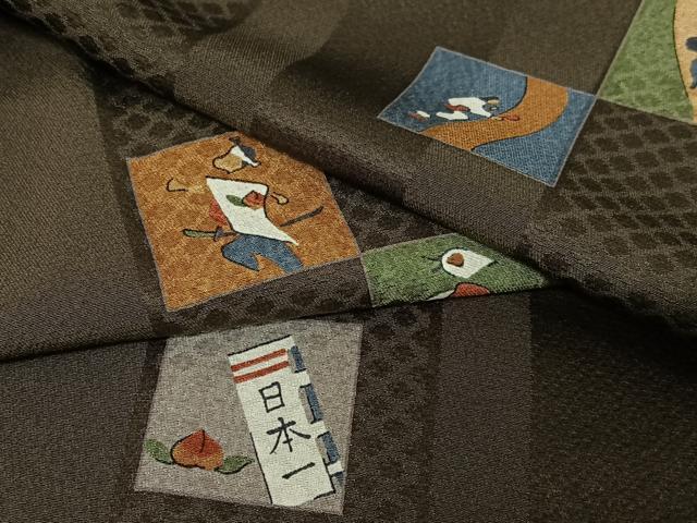 平和屋着物●上質な小紋　日本昔話　桃太郎　正絹　逸品　AABB0337zg