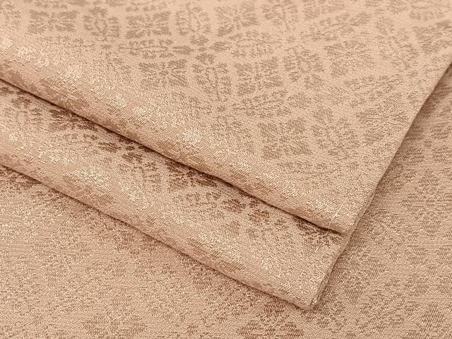 平和屋着物●お召　色無地　花七宝地紋　ときがら茶色　正絹　逸品　未使用　AABB0340zg