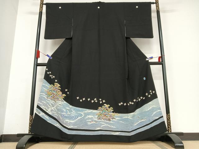 平和屋着物●黒田勲　黒留袖　立波飛鶴松文　三越扱い　正絹　逸品　AABB0341zg