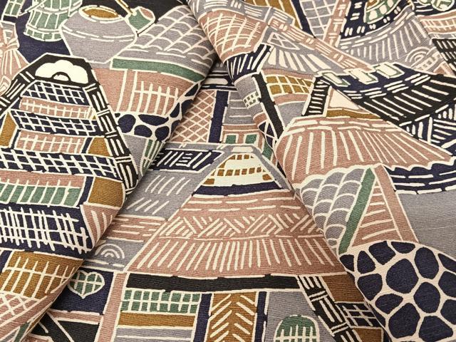 平和屋着物●上質な小紋　紬地　型染め　風景文　正絹　逸品　AABB0342zg