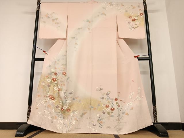 平和屋着物●訪問着　友禅　作家物　枝花文　椿　暈し染め　金彩　正絹　逸品　AABB0354zg