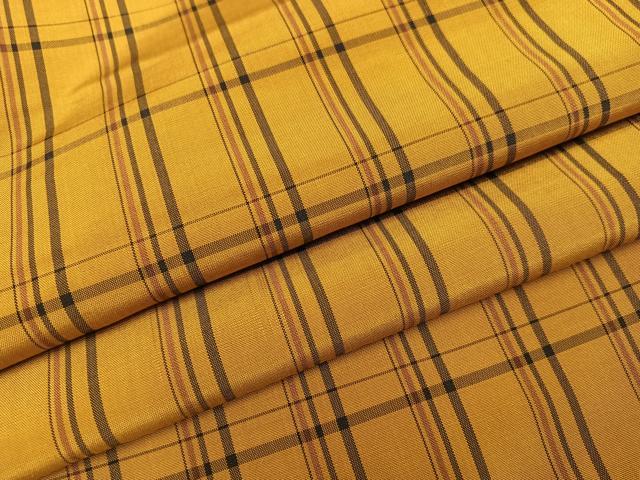 平和屋着物●本場黄八丈　平織　紬  　格子　正絹　逸品　未使用　AABB0366ph