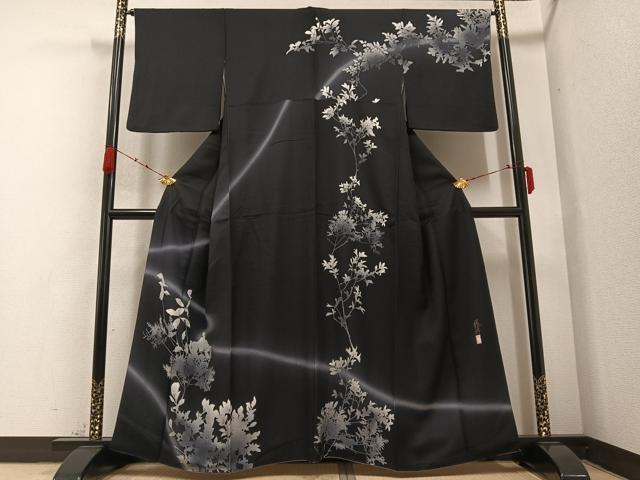 平和屋着物●訪問着　作家物　枝花シルエット　暈し染め　金彩　正絹　逸品　AABB0385ph