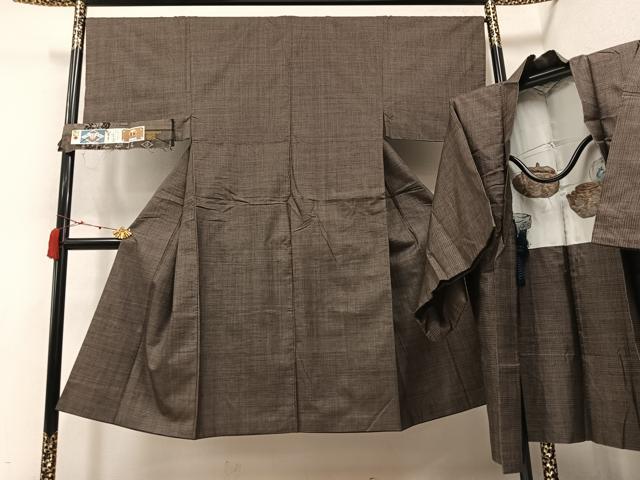 平和屋着物●男性　本場大島紬　アンサンブル　古代染色純泥染　100亀甲　総詰め　竹田哲二作　証紙付き　正絹　逸品　AABB0402ph