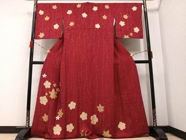 平和屋着物●訪問着　駒刺繍　絞り　草花文　金彩　正絹　逸品　AABB0439ph