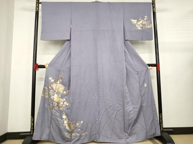 平和屋着物●金彩友禅　卓越技能者・名工・和田光正　訪問着　流水扇面花文　金銀彩　正絹　逸品　AABB0463ck