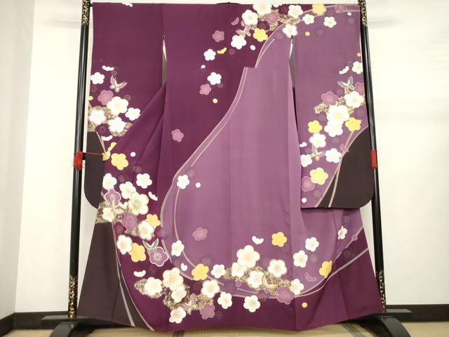 平和屋着物●豪華振袖　駒刺繍　花蝶文　梅　暈し染め　金彩　鈴乃屋扱い　正絹　逸品　AABB0470ck