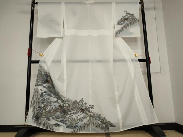 平和屋着物＊夏物　訪問着　絽　風景文　金彩　洗える着物　AABB0538st