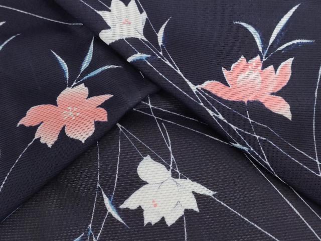 平和屋着物＊夏物　小紋　絽　草花文　洗える着物　AABB0598st