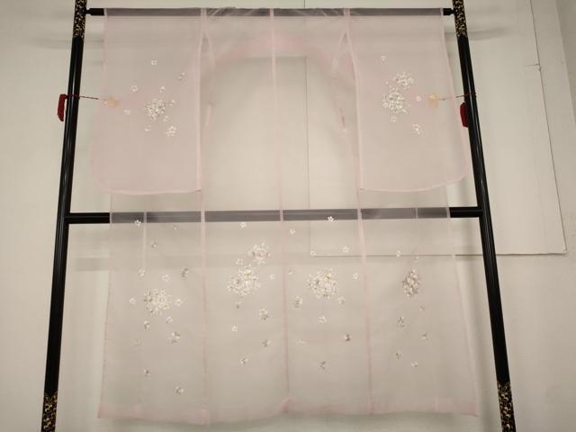 平和屋着物＊夏物　オーガンジー　小振袖　刺繍　銀糸　洗える着物　AABB0619st