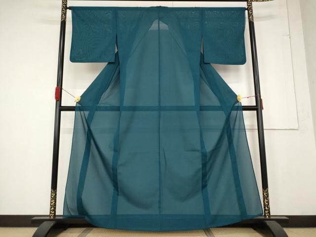 平和屋着物＊夏物　色無地　絽　高麗納戸色　洗える着物　AABB0639st