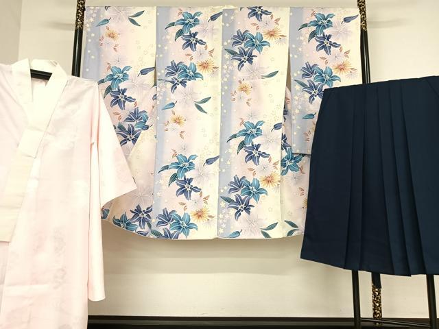 平和屋着物●小振袖・二尺袖・長襦袢（無双仕立て）・袴セット　百合　暈し染め　洗える着物　AABB1311np