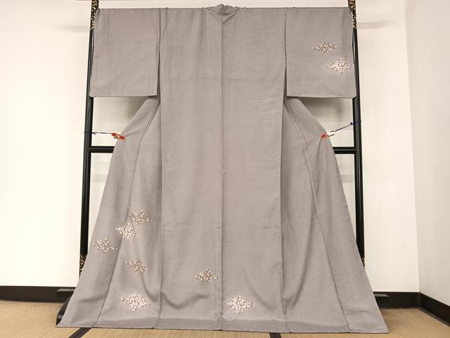 平和屋着物●総刺繍　訪問着　中国三大刺繍　相良刺繍　紬地　花菱文　金糸　ロング丈　正絹　逸品　未使用　AABB1398np