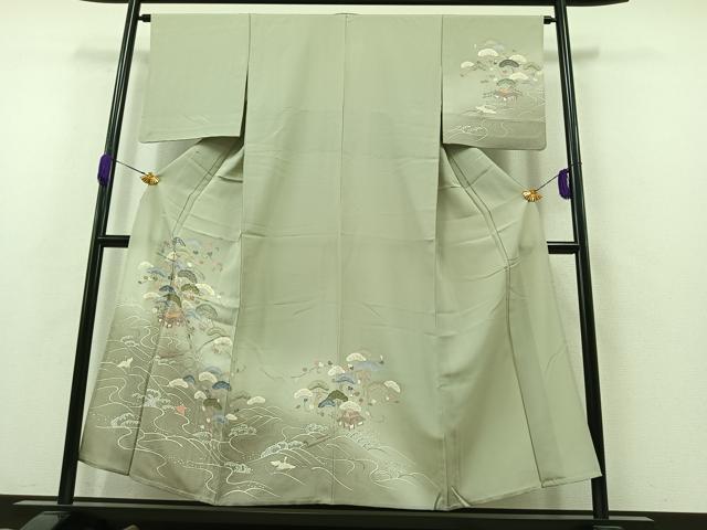 平和屋着物▽訪問着　単衣　飛鶴立波風景文　暈し染め　金彩　正絹　逸品　AABB1423jh