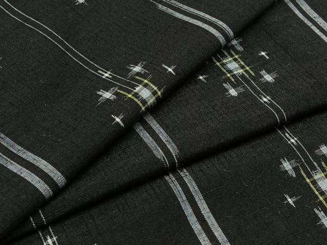 平和屋着物▽上質な紬　単衣　絣柄　黒地　正絹　逸品　AABB1428jh