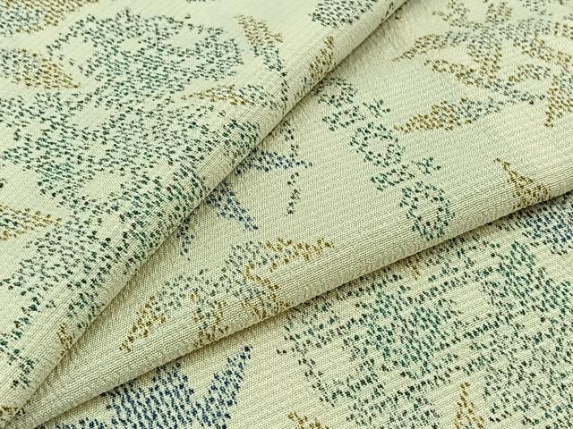 平和屋着物▽本塩沢　単衣　草花文　正絹　逸品　AABB1430jh