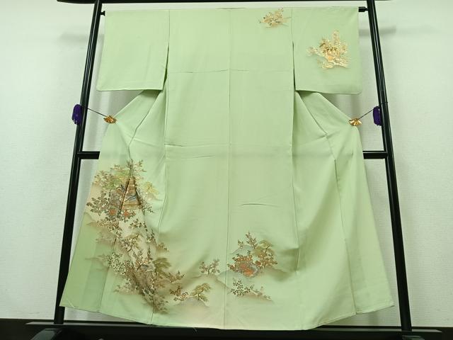 平和屋着物▽訪問着　単衣　風景人物文　暈し染め　金彩　正絹　逸品　AABB1432jh