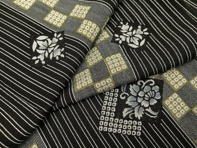 平和屋着物●上質な小紋　花間道　黒地　正絹　逸品　AABB1446ph