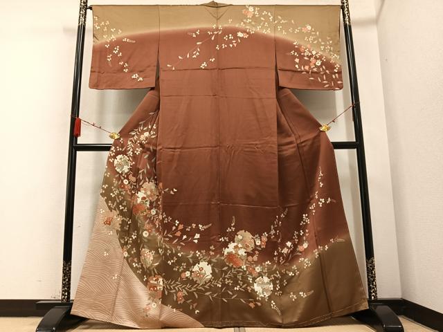 平和屋着物●訪問着　駒刺繍　雪輪草花文　暈し染め　正絹　逸品　未使用　AABB1477ph