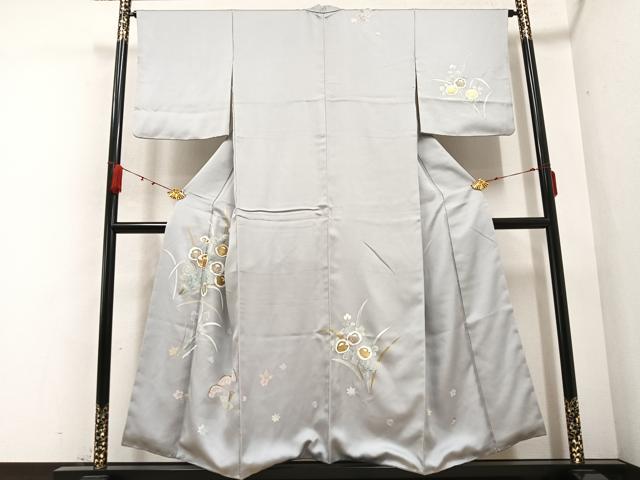 平和屋着物●訪問着　友禅　駒刺繍　草花文　金彩　正絹　逸品　AABB1480ph