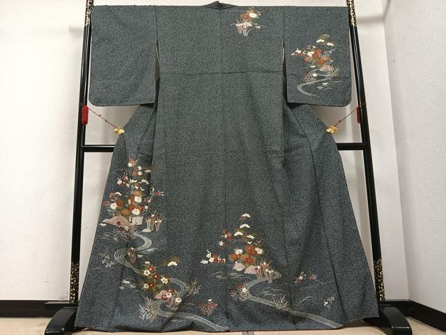 平和屋着物●訪問着　松竹梅流水草花文　たたき染め　金彩　正絹　逸品　未使用　AABB1502ph