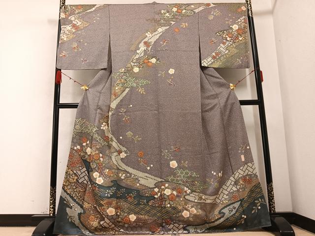 平和屋着物●訪問着　作家物　舞花文　たたき染め　金彩　正絹　逸品　AABB1518ph
