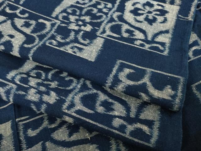 平和屋着物●久留米絣　単衣　色紙重ね花唐草文　綿　逸品　AABB1961ck