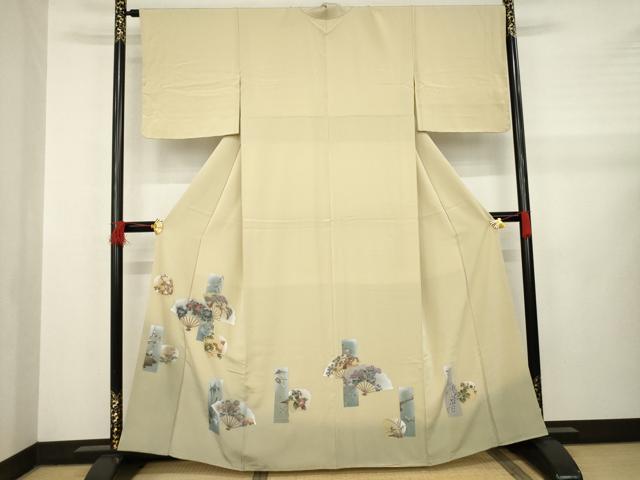 平和屋着物●豪華色留袖　短冊扇面花鳥文　反端付き　正絹　逸品　AABB1987ck