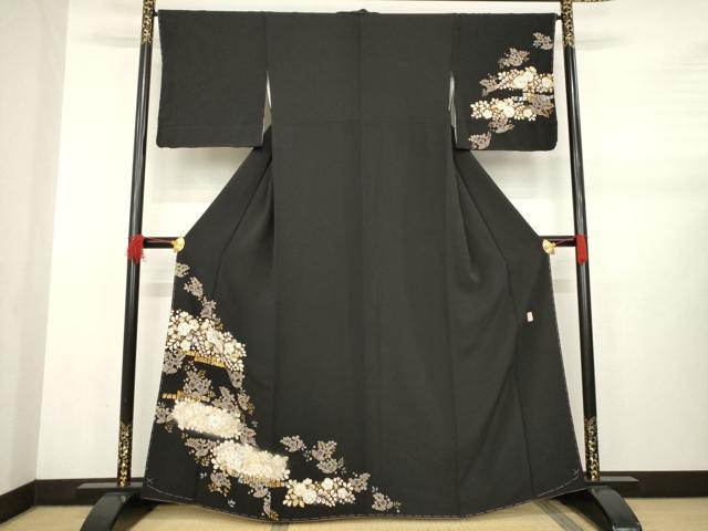 平和屋着物●越後十日町の一流染匠 桐屋・翠山工房 訪問着 絞り 辻が花 黒地 金銀彩 やまと金ラベル 正絹 逸品 未使用 AABB2018ck