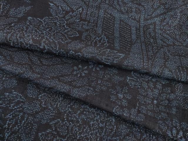 平和屋着物●本場結城紬　重要無形文化財　100亀甲　御所車花文　正絹　逸品　AABB2023ck