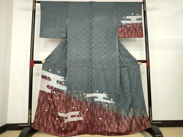 平和屋着物●訪問着　絞り　刺繍　エ霞花文　金彩　正絹　逸品　AABB2026ck