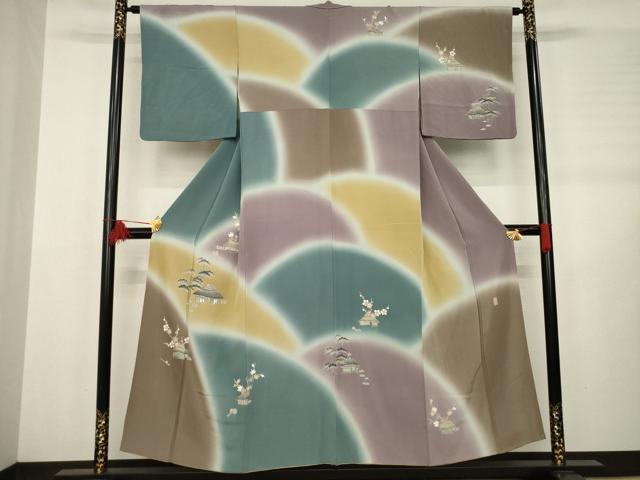 平和屋着物●十日町友禅　女流作家　遠田藤舟　訪問着　風景文　松　梅　楓　暈し染め　正絹　逸品　AABB2029ck