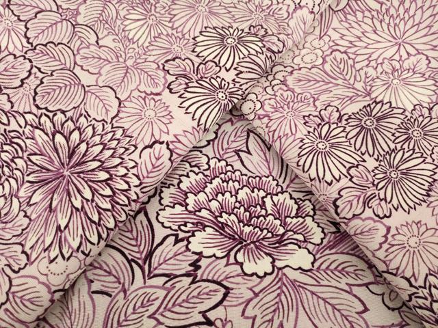 平和屋着物●上質な小紋　紬地　手描き　草花づくし　正絹　逸品　AABB2030ck