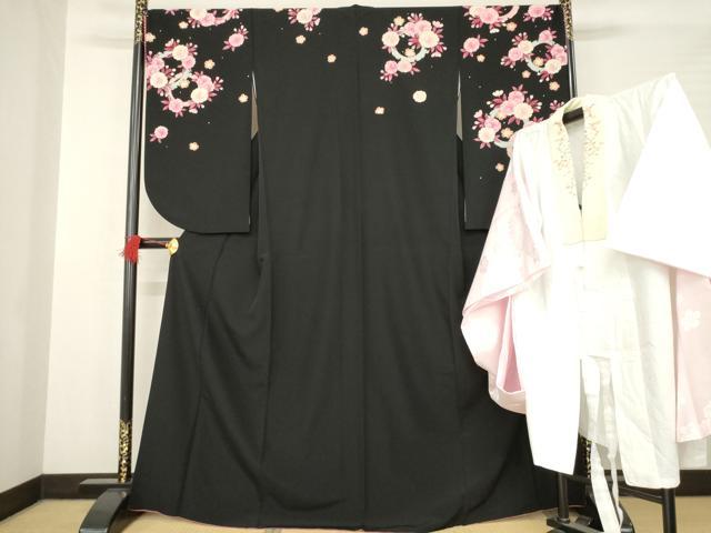 平和屋着物●世界的ファッションデザイナー 山本寛斎 kansaiブランド 小振袖 二尺袖 長襦袢セット 花丸文 黒地 洗える着物 AABB2040ck