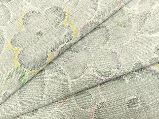 平和屋着物▽上質な紬　単衣　草花文　正絹　逸品　AABB2096fy