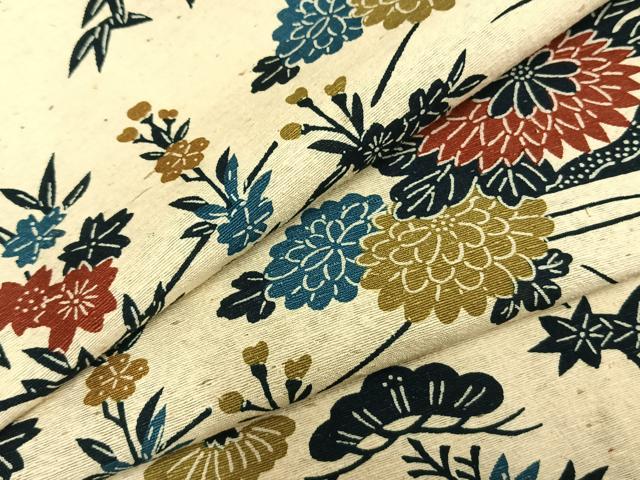 平和屋着物▽上質な小紋　単衣　紬地　型染め　草花文　正絹　逸品　AABB2150fy