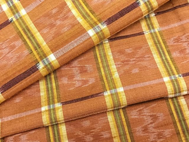 平和屋着物▽上質な紬　単衣　絣柄　正絹　逸品　AABB2165fy