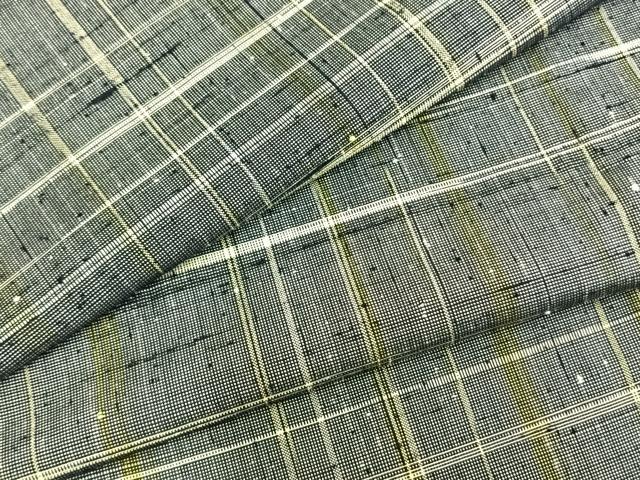 平和屋着物▽上質な紬　単衣　格子　正絹　逸品　AABB2166fy