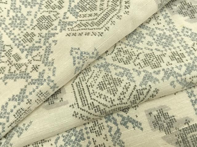 平和屋着物▽紬　単衣　吉祥花文　AABB2167fy