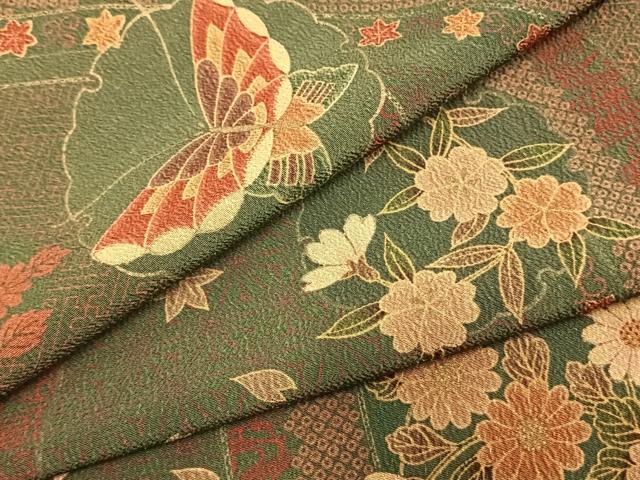 平和屋着物▽小紋　単衣　雪輪花蝶文　洗える着物　AABB2175fy