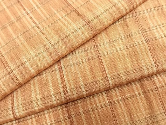 平和屋着物▽上質な紬　単衣　格子　正絹　逸品　未使用　AABB2219fy