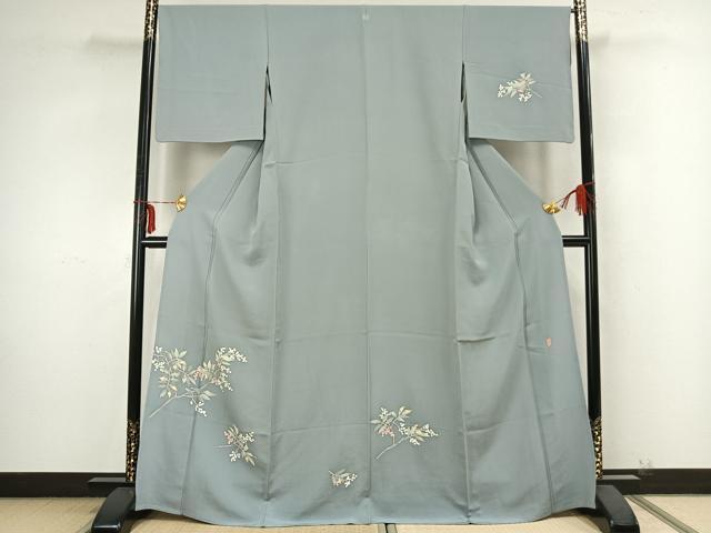 平和屋着物▽本加賀友禅作家　柿本市郎　訪問着　単衣　南天文　正絹　逸品　AABB2236fy