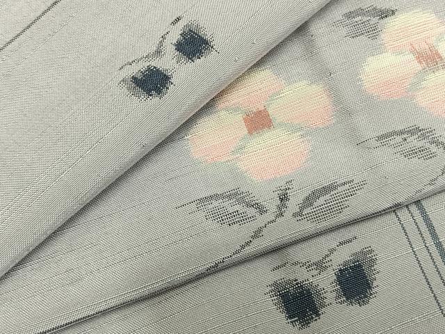 平和屋着物▽上質な紬　単衣　花蝶文　正絹　逸品　AABB2258fy