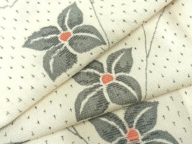 平和屋着物▽本塩沢　単衣　花唐草文　正絹　逸品　AABB2289fy