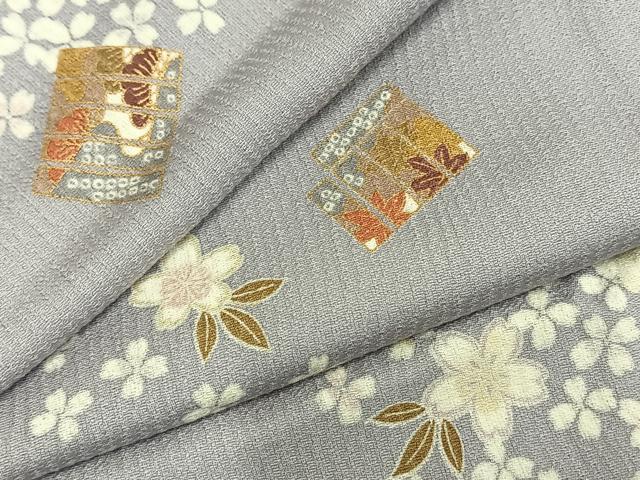 平和屋着物▽上質な小紋　単衣　舞花文　金彩　正絹　逸品　AABB2294fy