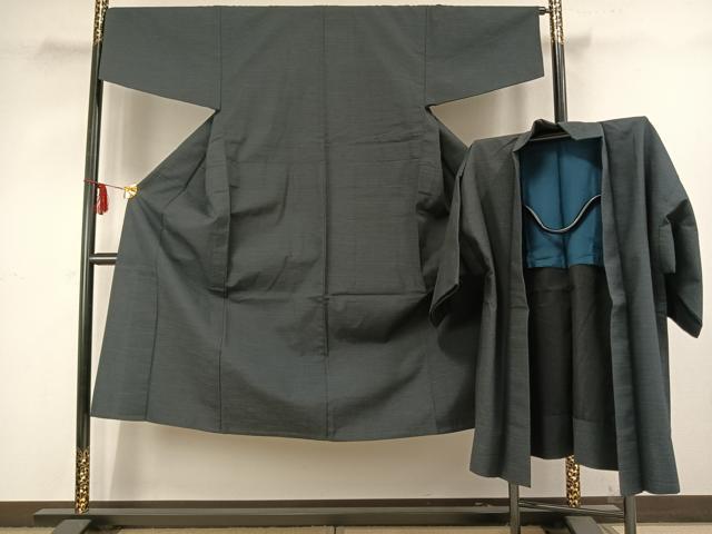 平和屋着物▽男性　お召　単衣　アンサンブル　霞文　正絹　逸品　AABB2300fy